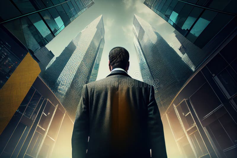 Back View of Old Businessman in City. Generative AI. Stock Illustration ...