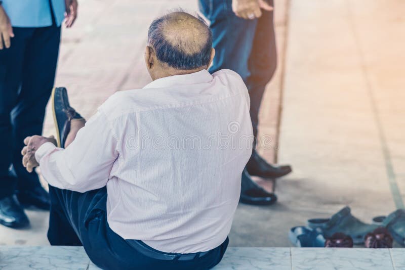 Back View of the Old Man with a Bald Head Wearing Shoes Editorial Photo ...