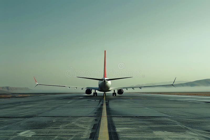 Back View Passenger Plane on the Runway of the City Airport. AI ...