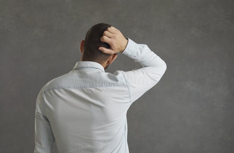 Back View of a Pensive Man Scratching His Head Stock Photo - Image of ...