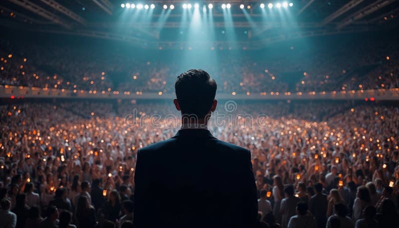 Back View of Performer on Stage Facing Enthusiastic Crowd Stock ...