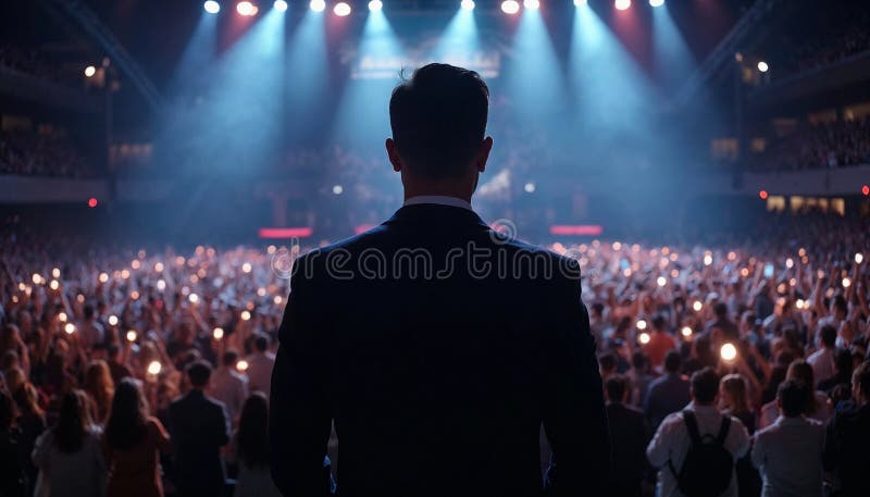 Back View of Performer on Stage Facing Enthusiastic Crowd Stock ...