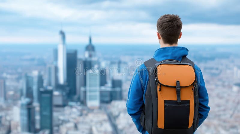 Back View of a Person Overlooking a Modern City Skyline Stock ...