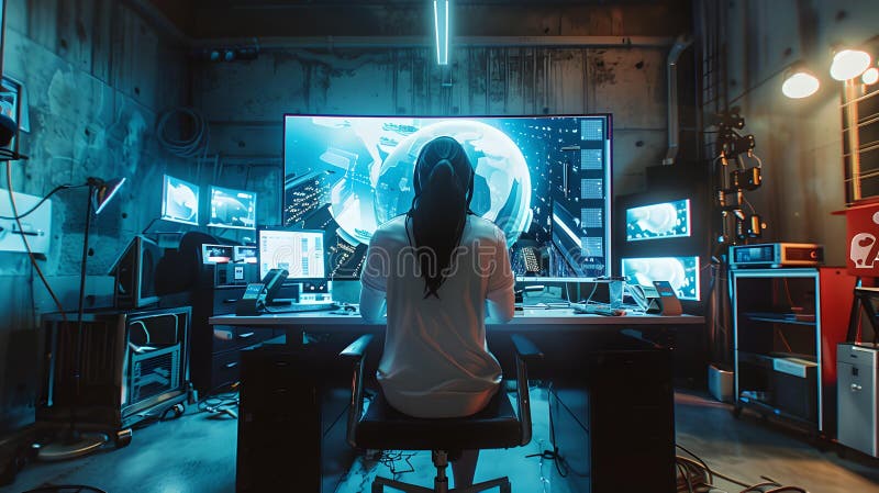 Creative Professional at Work in a Moody Tech Office Space. Modern ...