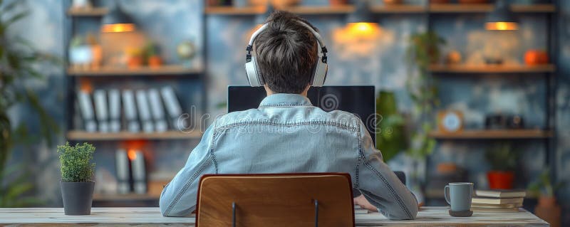 Back View of Person at a Computer Desk Stock Image - Image of equipment ...