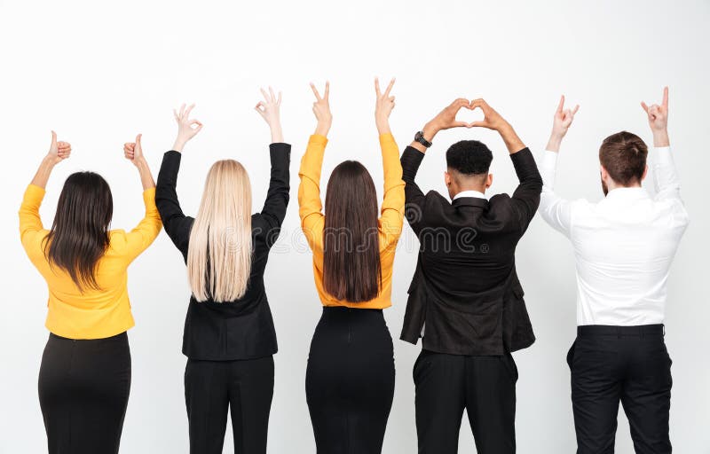 Back View Photo Colleagues Gesturing with Hands Stock Photo - Image of ...