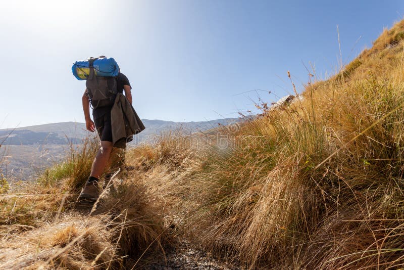 Back View Photo of a Hiker in Sierra Nevada, Spain Stock Image - Image ...