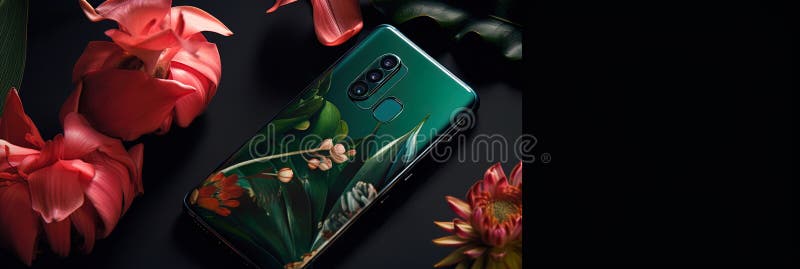 Back View Photo of Phone Case and Background with Flowers Stock ...