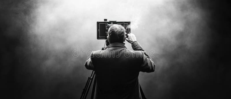 Back View of Photographer Shooting with Large Format Camera in Black ...
