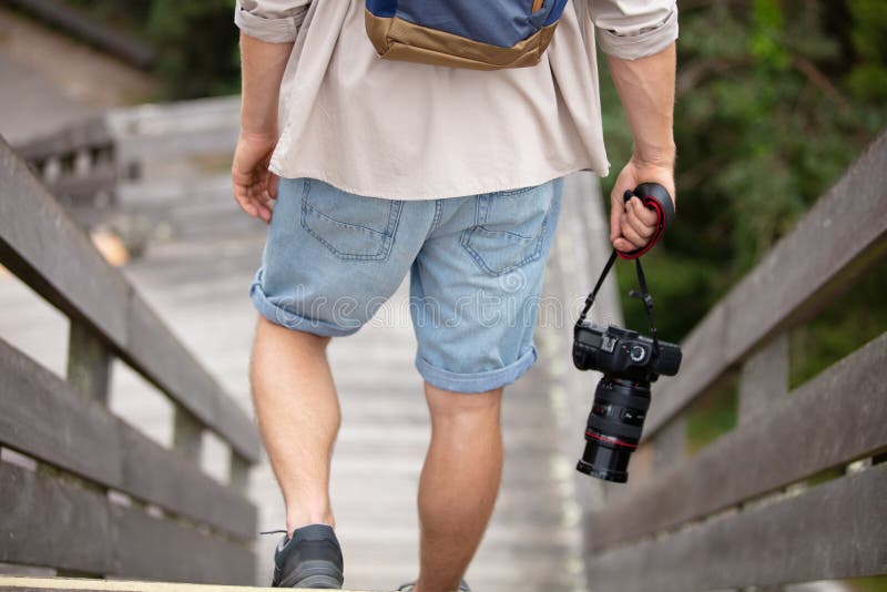Back View Photographer Walking Down Steps Stock Photo - Image of green ...