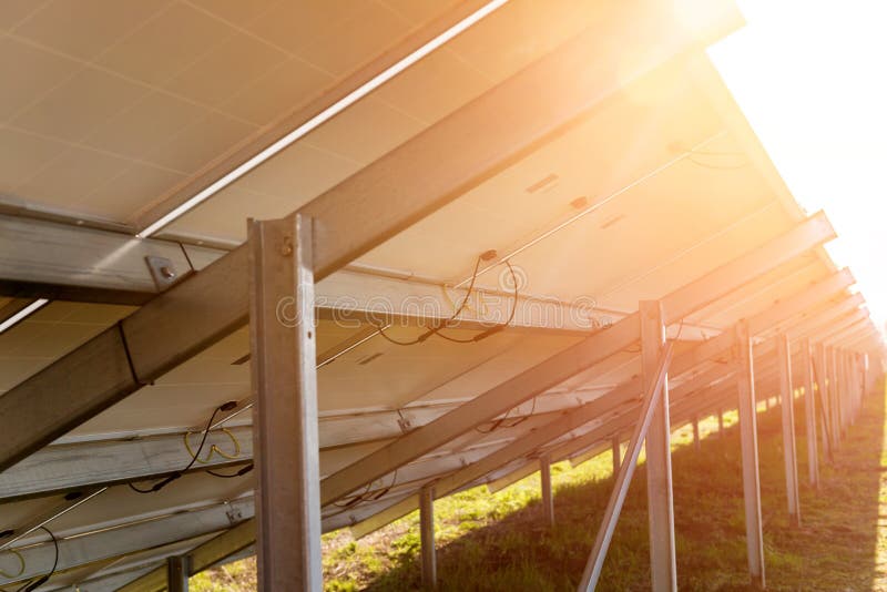 Back View Photovoltaic Solar Panels Sunset Background Stock Photos ...