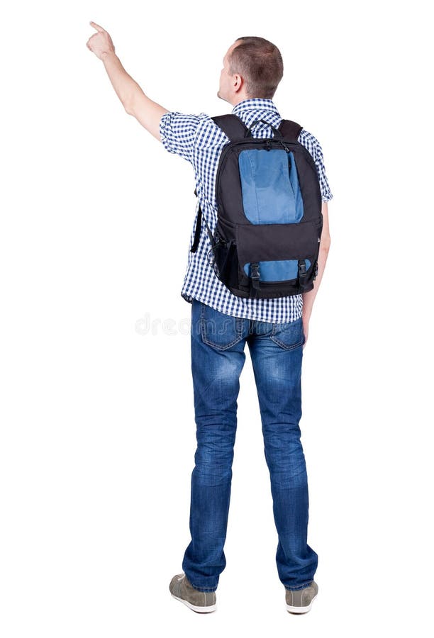 Back View of Handsome Man in T-shirt and Shorts Looking Up Stock Photo ...