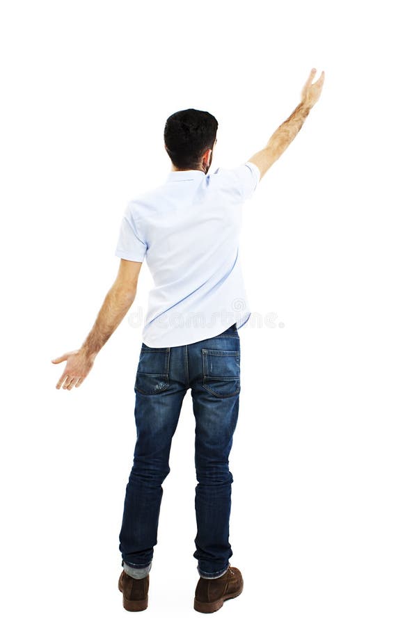 Back View of Pointing Young Men in Shirt and Jeans Stock Photo - Image ...