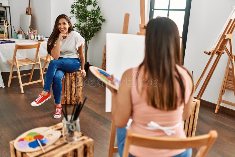 Back View Portrait of Artist Painting at Art Studio Stock Image - Image ...
