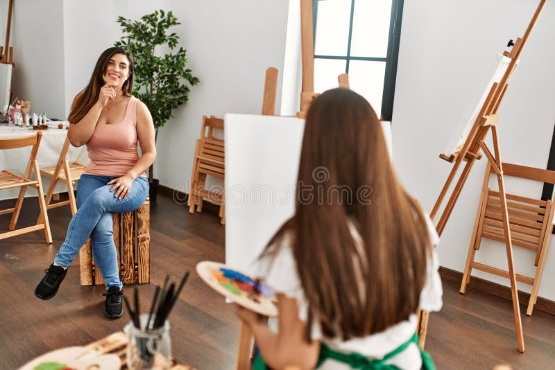Back View Portrait of Artist Painting at Art Studio Stock Image - Image ...