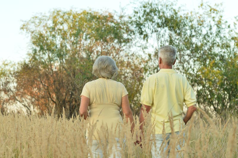 Back View. Portrait of Happy Elderly Couple Outdoors Stock Image ...
