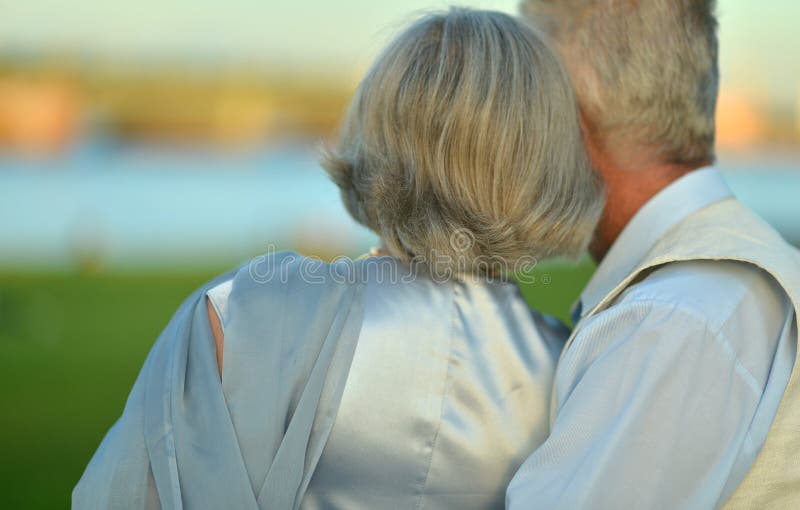 Back View. Portrait of Happy Elderly Couple Resting Stock Photo - Image ...