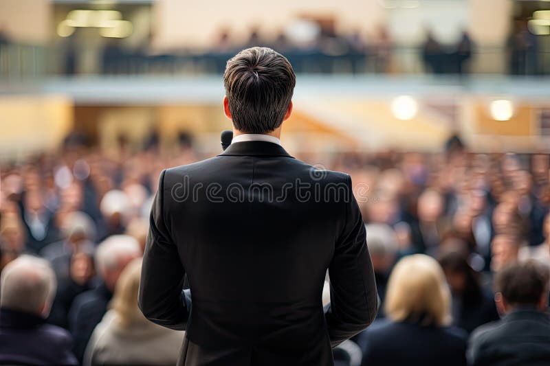 Back View of the Presenting Business Man Front of People.by Generative ...