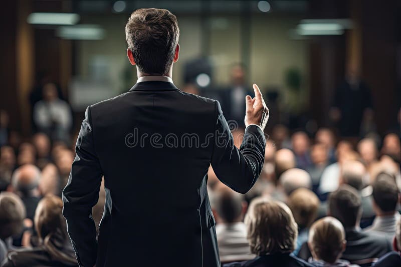 Back View of the Presenting Business Man Front of People.by Generative ...