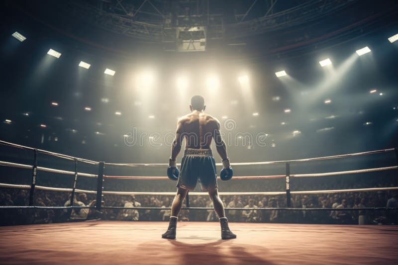 Back View of Professional Boxer. Ring Match with Spot Lighting Stock ...