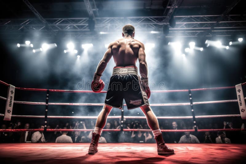 Back View of Professional Boxer. Ring Match with Spot Lighting Stock ...