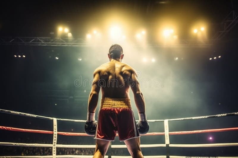 Back View of Professional Boxer. Ring Match with Spot Lighting Stock ...