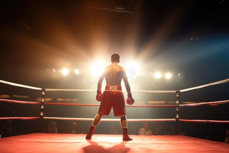 Back View of Professional Boxer. Ring Match with Spot Lighting Stock ...