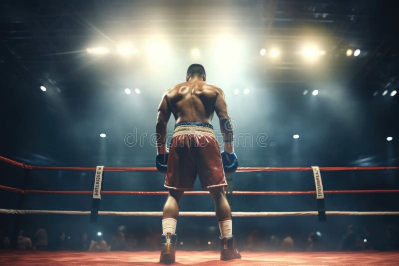 Back View of Professional Boxer. Ring Match with Spot Lighting Stock ...