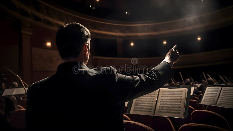 Back View of Professional Conductor Directing Symphony Stock ...