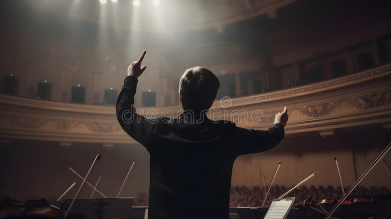 Back View of Professional Conductor Directing Symphony Stock ...