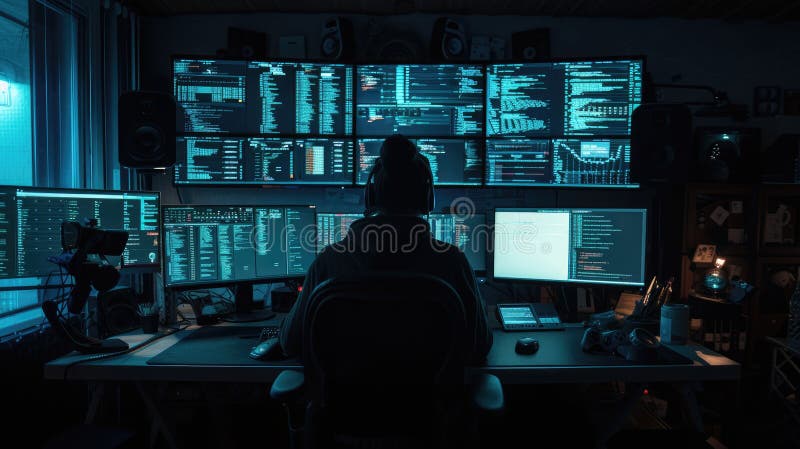 Back View of Software Developer Coding Program or Engineering Prompt. AIG42. Stock Illustration ...