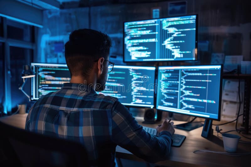 Back View Of Software Developer Coding Program Or Engineering Prompt 7241