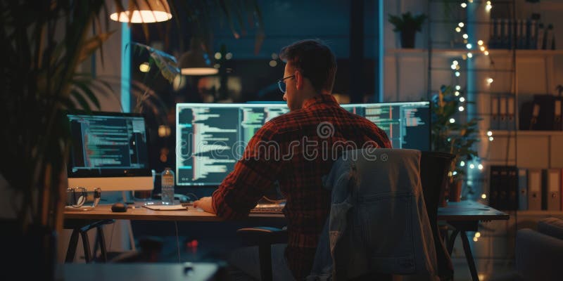 Back View of Software Developer Coding Program or Engineering Prompt. AIG42. Stock Illustration ...