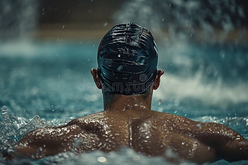 Professional Swimmer in a Crouching Position, Ready To Dive from the ...