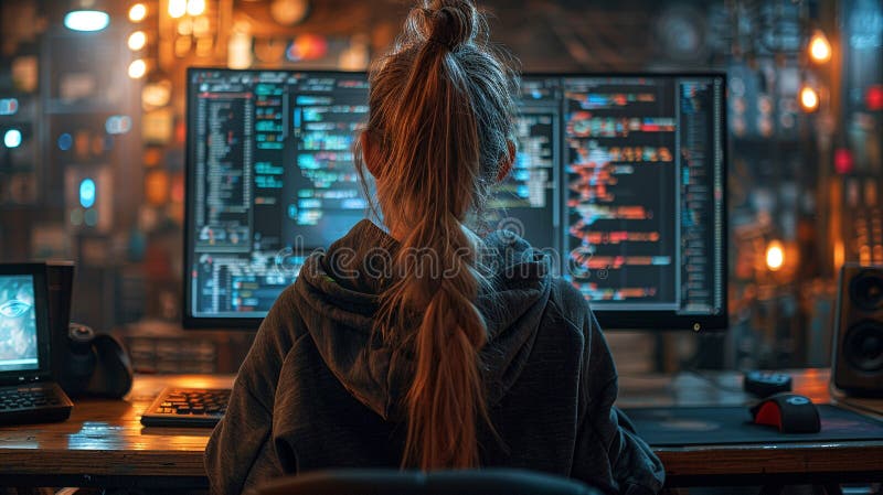 Back View of a Programmer Working with a Computer in the Office. AI ... Back View of a Programmer Working with a Computer in the Office. AI ...