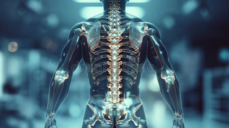 Back View X-ray of Human Skeleton Structure Stock Illustration ...