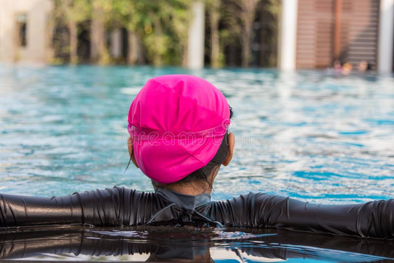 Back View of Relaxed Woman in Swimming Stock Image - Image of relax ...