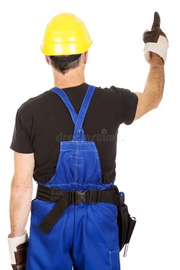Back View Repairman Pointing Up Stock Image - Image of background ...