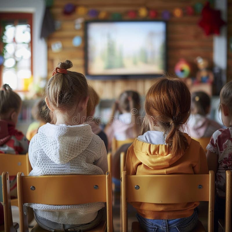 Back View Reveals Children Deeply Engaged in Educational Activities ...