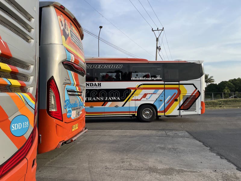 Back View of a Row of Buses (Rosalia Indah) in the Subang Rest Area ...