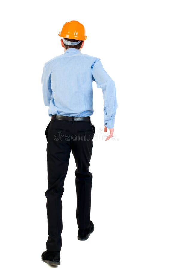 Running Engineer in Helmet. Walking Guy in Motion. Businessman in Hat ...