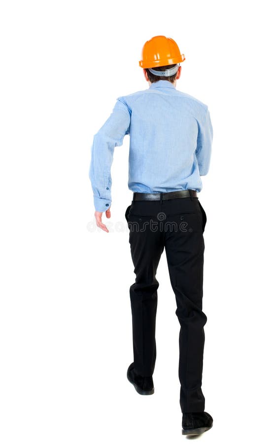 Running Engineer in Helmet. Walking Guy in Motion. Businessman in Hat ...