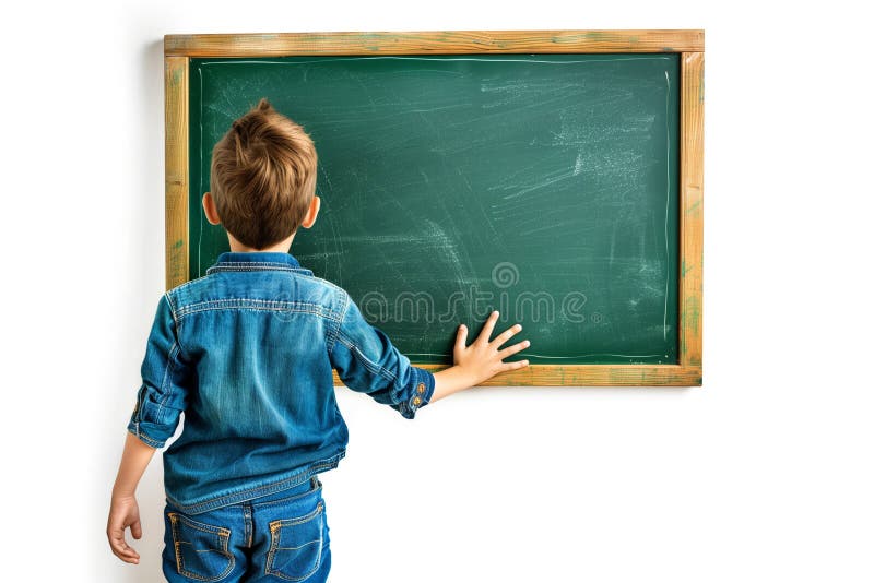 Back View of Schoolboy in Front of Chalkboard or Blackboard in ...