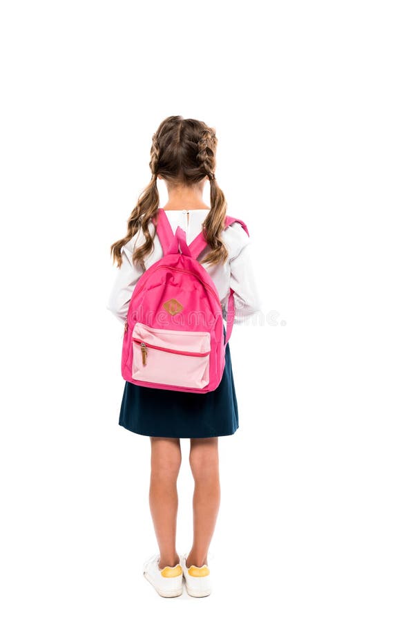 Schoolchild with Pink Backpack Standing with Crossed Arms Stock Image ...