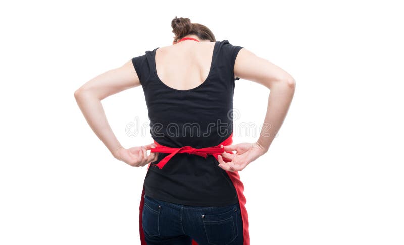 Back View of Seller Hands Tying Apron Stock Photo - Image of caucasian ...