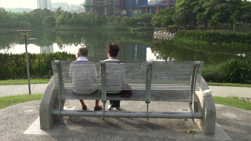 Back View of Senior Couple Sitting on Bench in a Park. Stock Footage ...