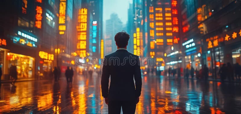 Back of View Serious Businessman Trader Analyst Stock Illustration ...