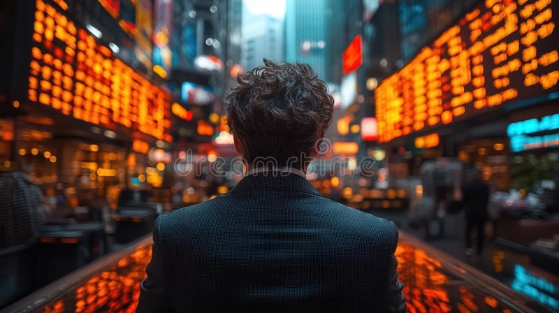 Back of View Serious Businessman Trader Analyst Stock Illustration ...