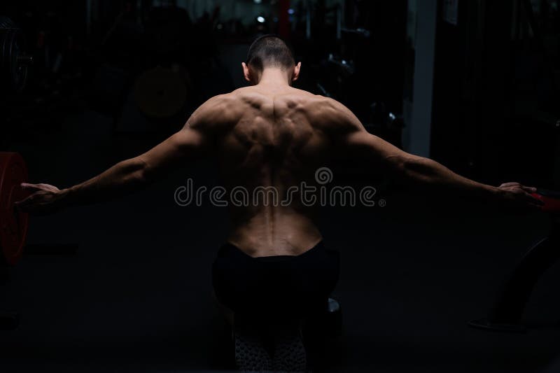 Back View of Shirtless Man with Sculpted Body in Gym. Stock Photo ...