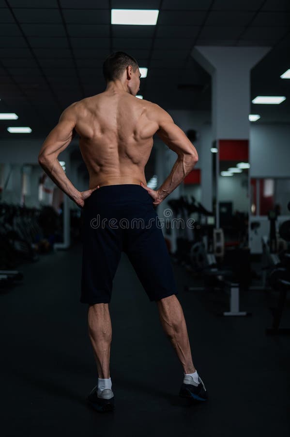Back View of Shirtless Man with Sculpted Body in Gym. Stock Photo ...